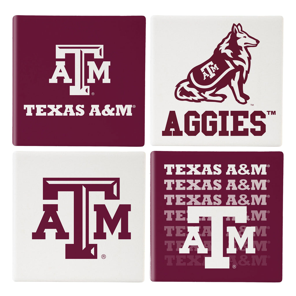 Texas A&M Aggies Coaster Set 4 Piece with Wood Caddy - Evergreen Enter ...