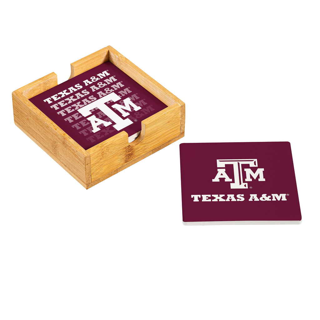 Texas A&M Aggies Coaster Set 4 Piece with Wood Caddy - Evergreen Enter ...