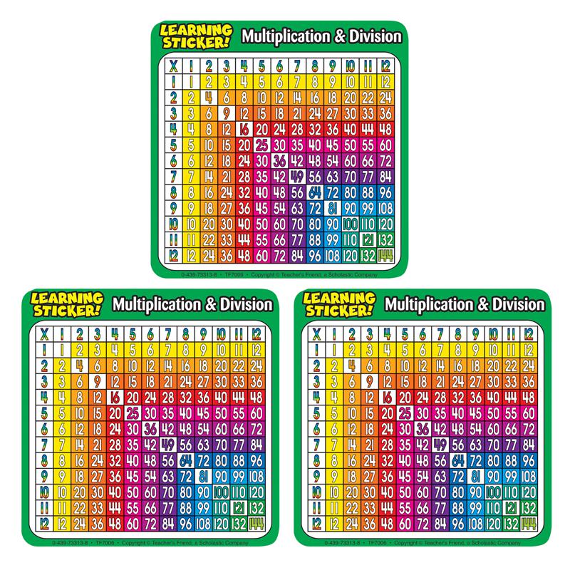 Multiplication-Division Learning Stickers, 4'', 20 Per Pack, 3 Packs ...