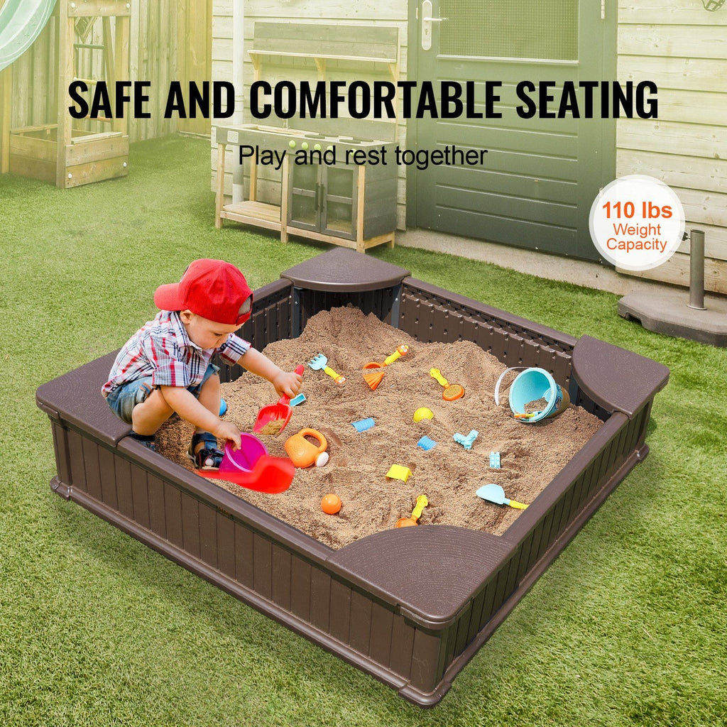 VEVOR Sandbox with Cover, 48.6x48.6x12.4 in Square Sand Box, HDPE Sand ...